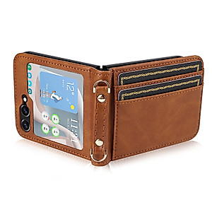 MistWorld for Samsung Galaxy Z Flip 5 Wallet Case with Shoulder Strap, Leather Case Hinge Protection, for Samsung z flip5 Card Case Women's Case with Lanyard Security Loss and Shock Phone case
