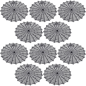 Watayo 10 Pcs Halloween Spider Web Placemats- 15 Inch Heat Insulation Halloween Placemats Spider Web Table Mats- Hollow Out Spiderweb Coasters Placemat for Dining Table Halloween Decoration