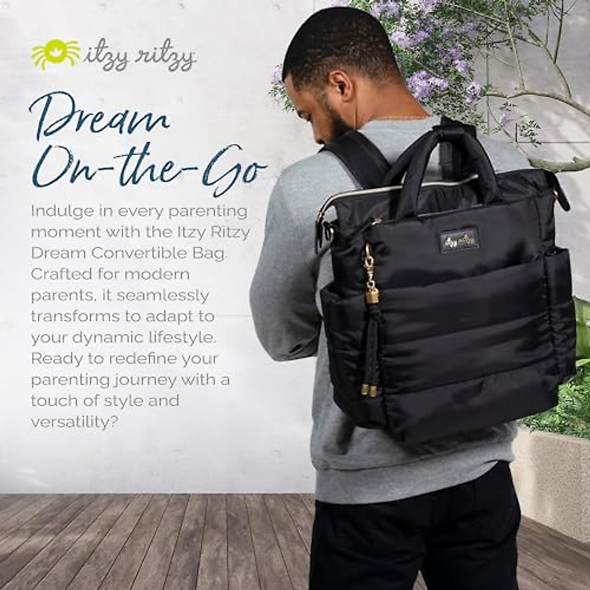 Itzy Ritzy Dream Convertible Diaper Bag Tote Backpack - Baby Diaper Bag with 14 Pockets, Changing Pad & More (Midnight Black)