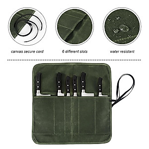 JOINDO Heavy Duty Waxed Canvas Knife Bag, Professional Chef Knife Roll Bag with 6 Slots, Knives Pouch