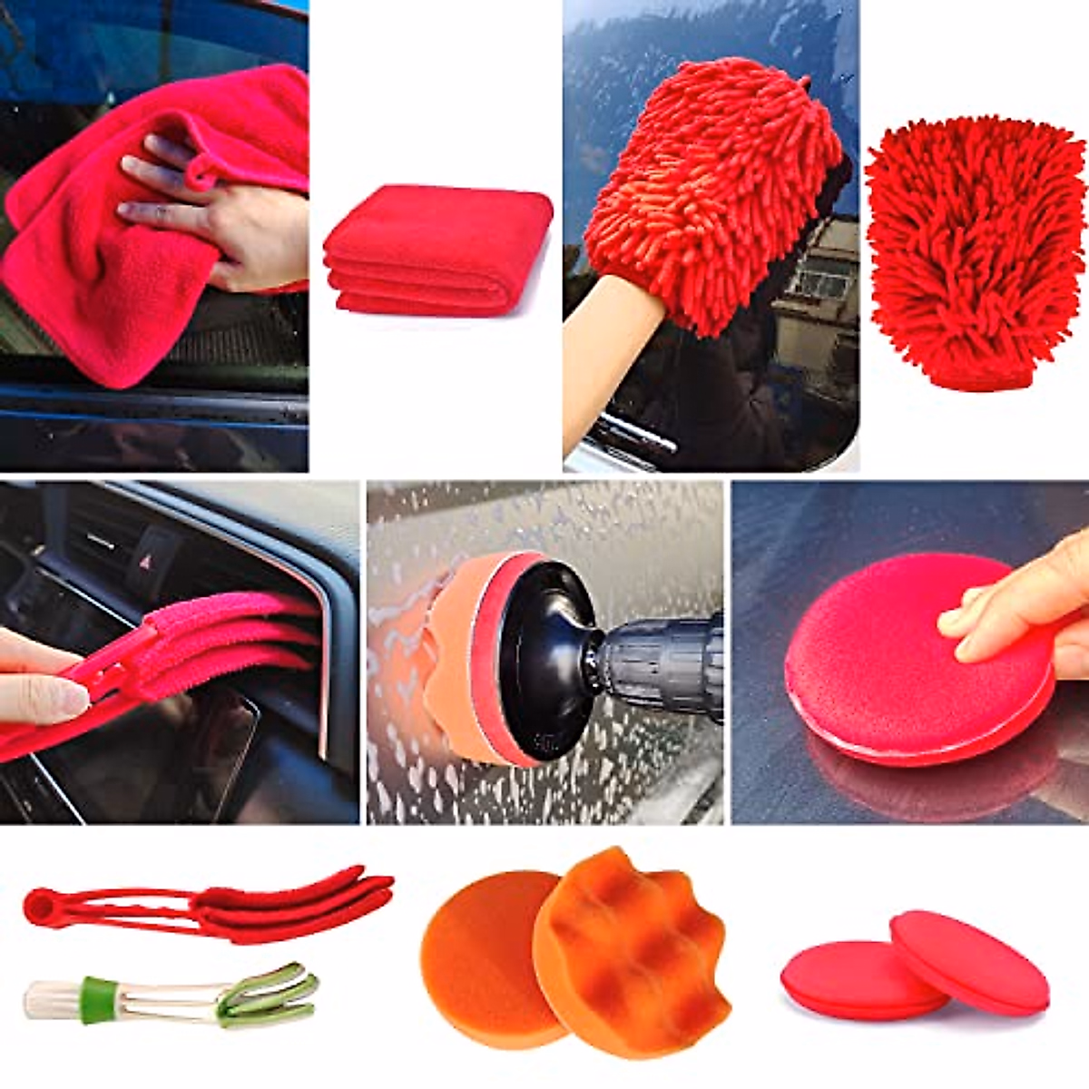 Xboken 27Pcs Car Cleaning Kit with Car Detailing Brush Set,Drill Brush Set,Drill Polishing Pads Kit,Car Cleaning Tool Kit for Engine,Wheels,Interior,Exterior,Leather,Air Vents