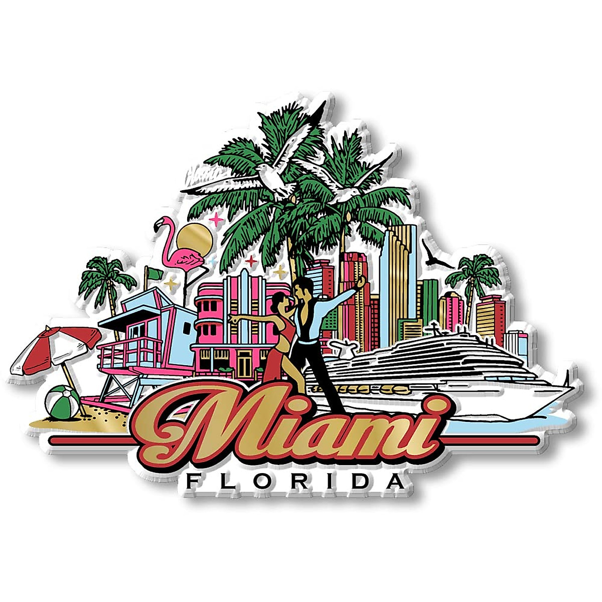 Miami City Magnet by Classic Magnets, Collectible Souvenirs Made in The USA, 4.4" x 3.1"