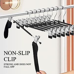 Bumodel 20 Pack 12Inch Heavy Duty Pants Skirt Hangers with Clips,Metal Trousers Hanger for Jeans Black Non Slip Women Shorts Hangers Saving Space Clothing Hanger for Adult,Men,Children,Kid,Baby