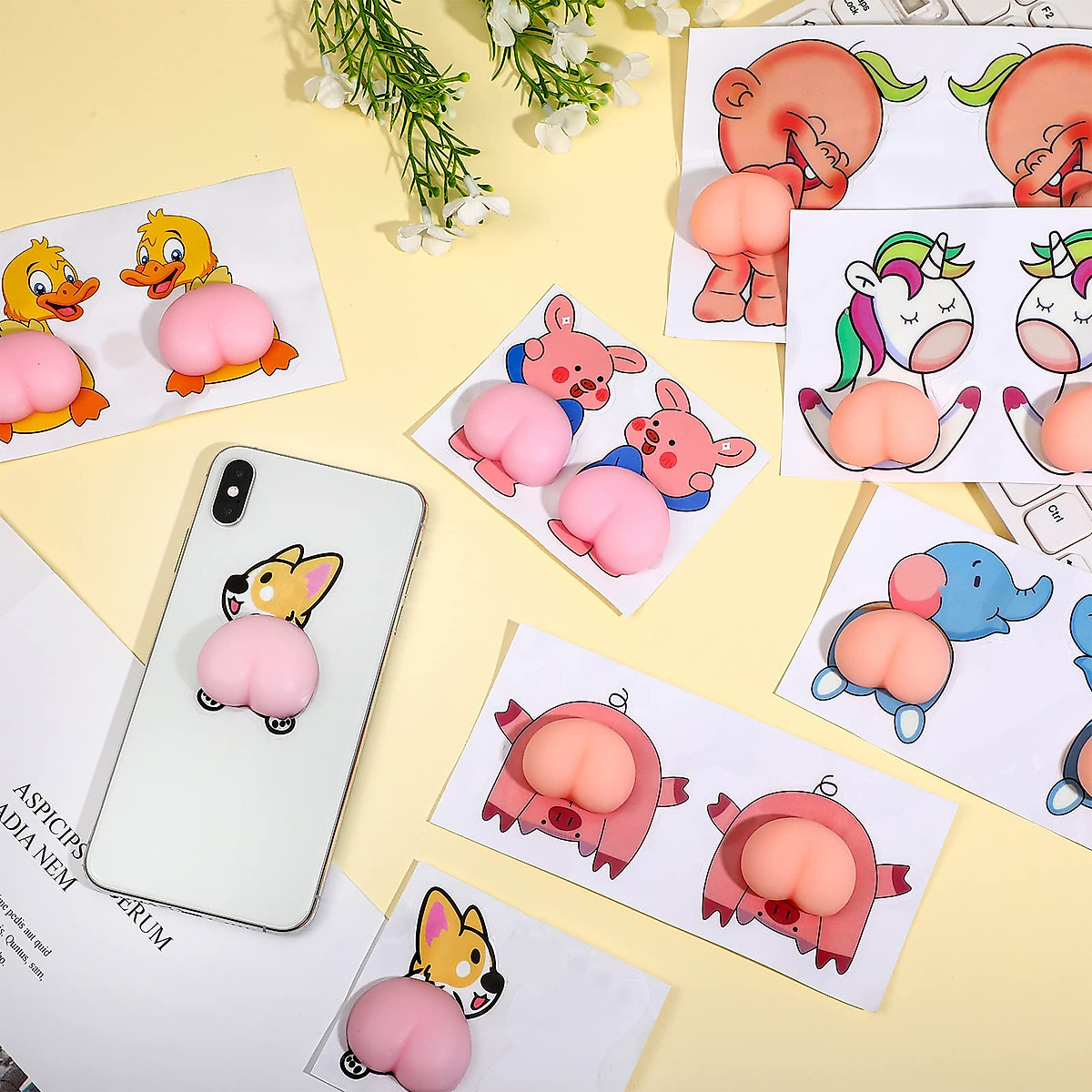 14 Pieces 3D Cartoon Car Sticker Decorative Mute Cute Car or Household Appliance Silicone Anti-Collision Strip Sticker for Rearview Mirror Car Door Frame Window