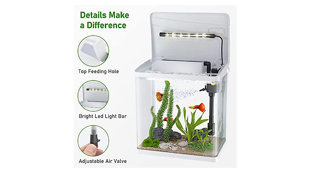 PONDON 8 Gallon Fish Tank Starter Kit with LED & Filter