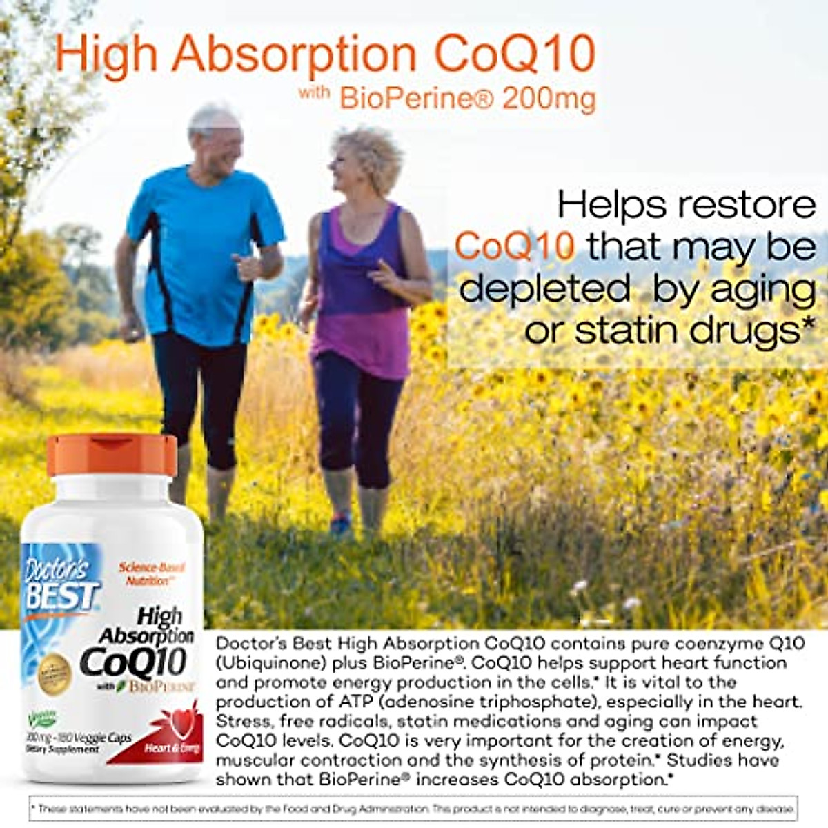 Doctor's Best High Absorption CoQ10 with BioPerine, Non-GMO, Gluten & Soy Free, Naturally Fermented, Vegan, Heart Health and Energy Production, 200 mg, 180 Count