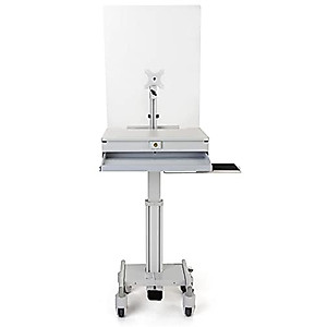 Displays2go Medical Computer Cart with Sneeze Shield, Acrylic, Screw-On – Gray (DWMDC1MNSH)