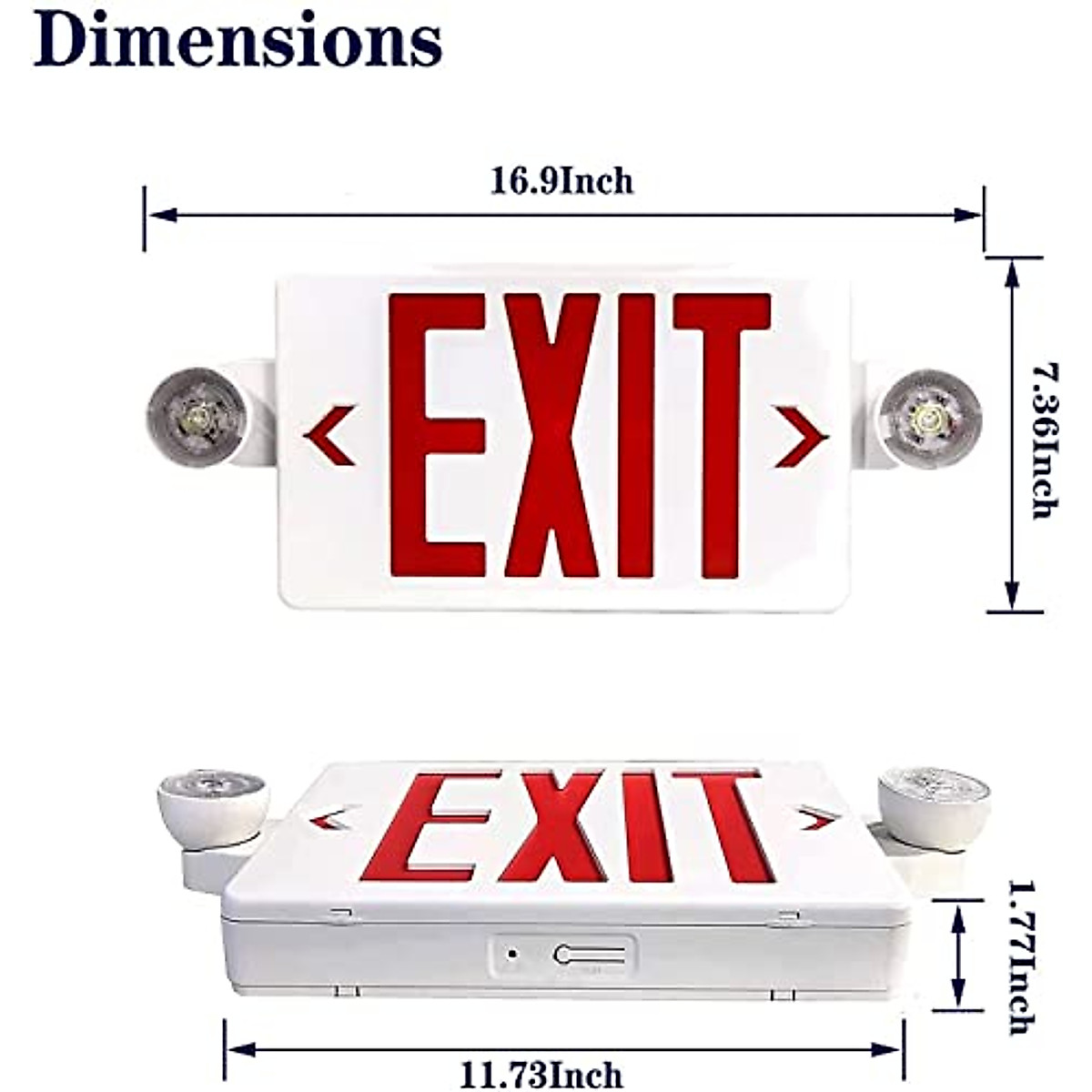 LED Exit Sign with Emergency Light, Double Sided Red with Battery Backup, Rotatable Light Head, AC 120V/277V, UL Listed Commercial LED Emergency Exit Light (1Pack, Red)