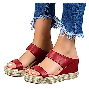 Masbird Sandals for Women 2021 Fashion Thick Platform Sandals Flat Flip Flops Summer Beach Roman Travel Shoes Red