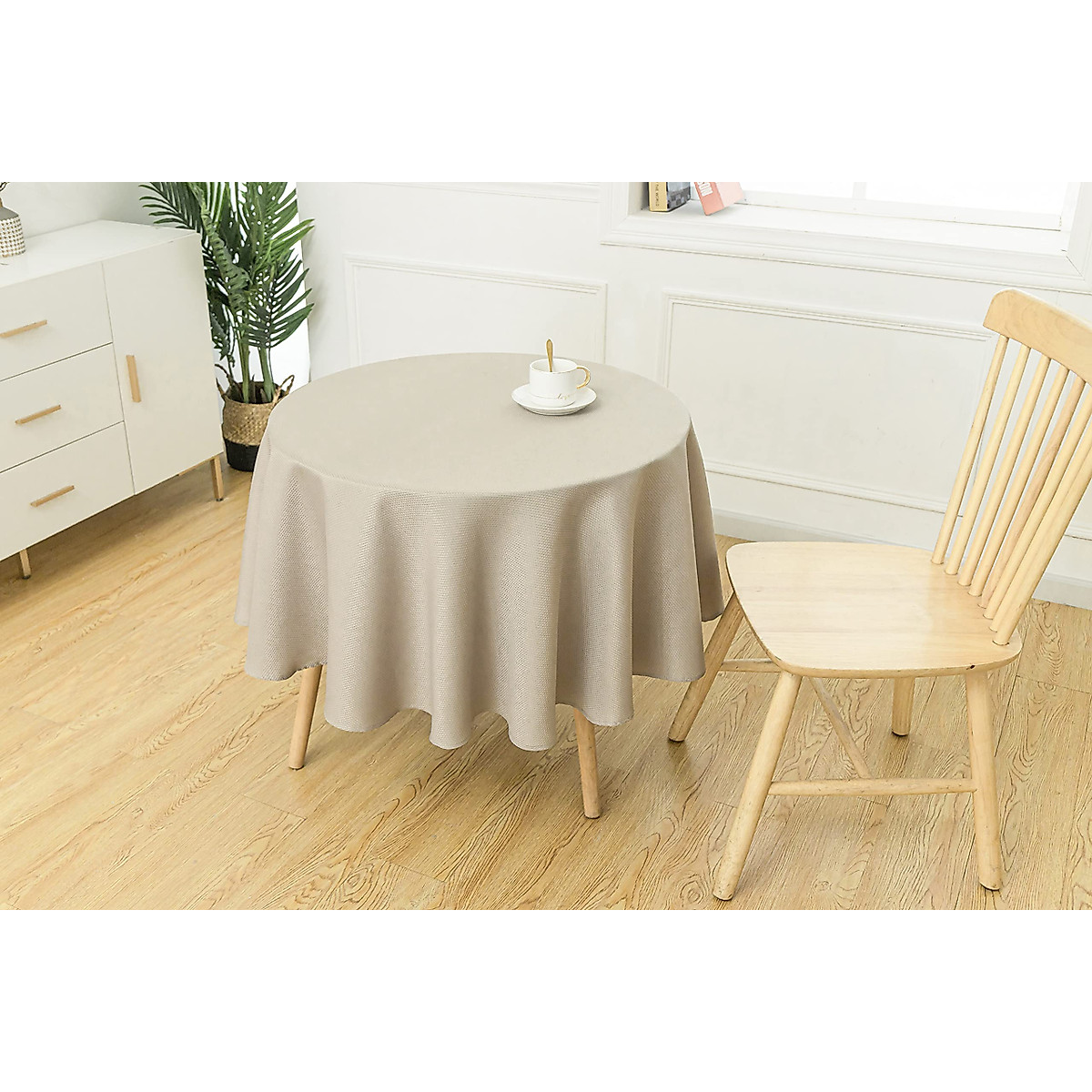 Biscaynebay Textured Fabric Tablecloths Round 60" for Tables' Diameters from 20" to 40", Natural Water Resistant Tablecloths for Dining, Kitchen, Wedding, Parties etc. Machine Washable