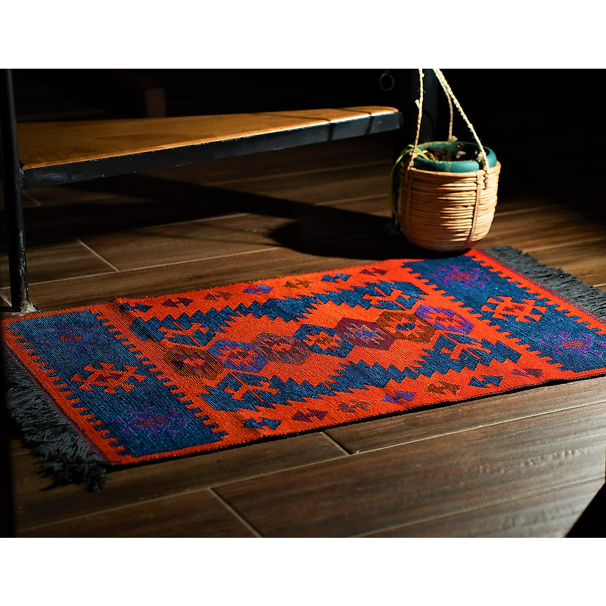 Secret Sea Collection Modern Bohemian Area Rug, Washable, Reversible, Cotton (Charcoal Grey-Orange), 2.4' x 4' ft (27.5'' x 48'') Diamond