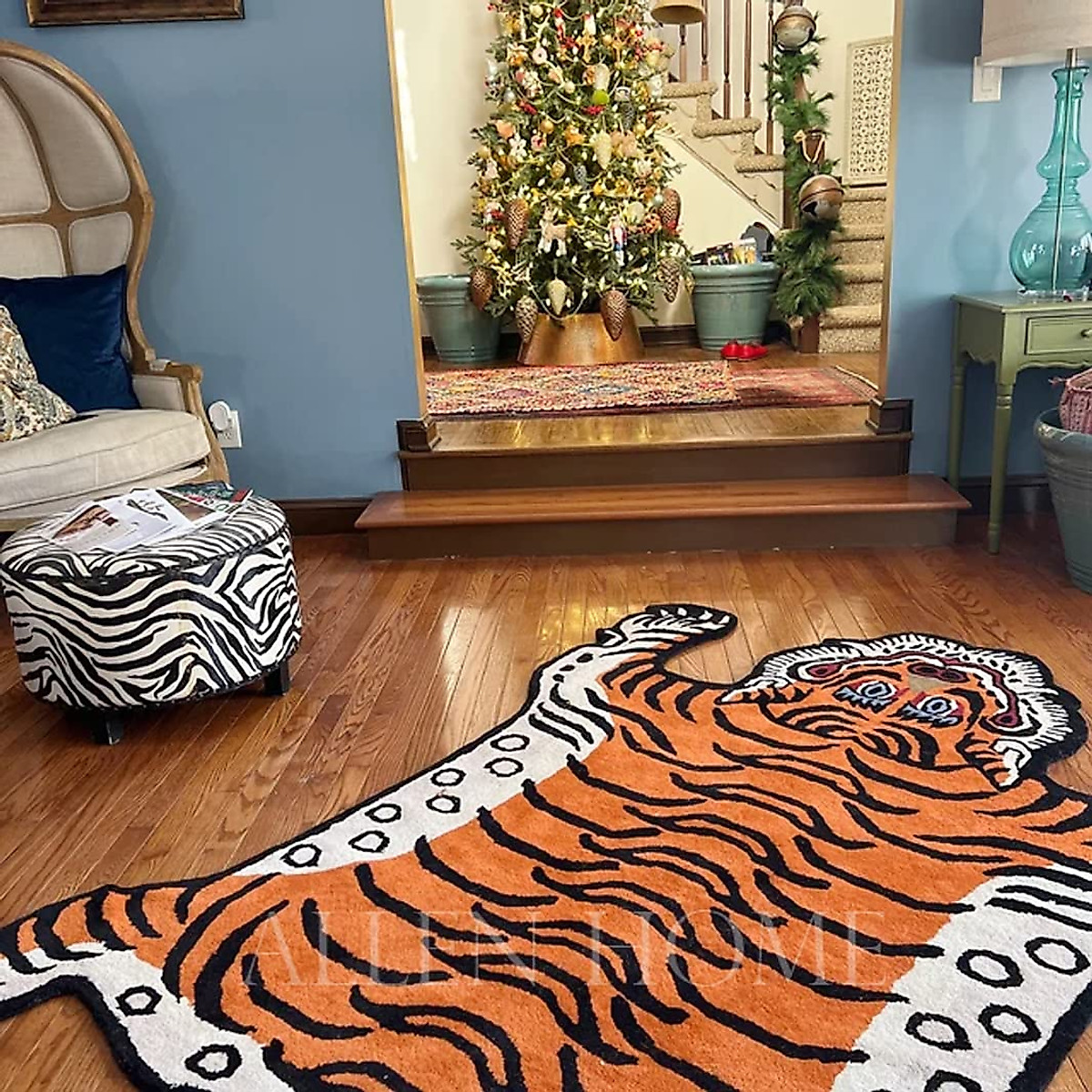 Allen Home Kids Wool Area Rug - Orange Tiger Shape - Tufted Traditional Wool Carpet - Area Rugs Suitable for Living Room, Bedroom, Dining Room - Handcrafted - 100% Wool - 2’ x 3’