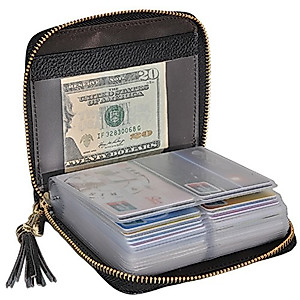 Easyoulife Womens Credit Card Holder Wallet Zip Leather Card Case RFID Blocking (Black)