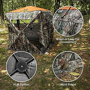 Hunthor Hunting Blind, 270° See Through Hunting Ground Blinds with Silent Zipper and Orange Blind Cap, Portable 2-3 Person Pop Up Hunting Tent for Deer and Turkey Hunting with Carry Bag