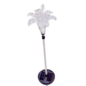 Solar Lily Flower Garden Light with Green-lit Stem; 1 Stake Light