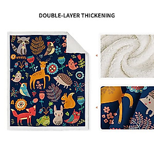 Jekeno Cartoon Forest Animals Sherpa Blanket Soft Warm Deer Rabbit Owl Fox Print Throw Blanket for Kids Adults Gift Sofa Chair Bed Office 50"x60"