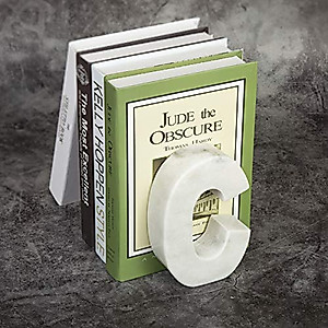 Creative Home Natural Marble Stone Letter C Bookends Paper Weight Office Shelf Organizer Table Top Decorative Piece, 4" W x 5.9" H, 1.5" D, Off-White (Color May Vary)