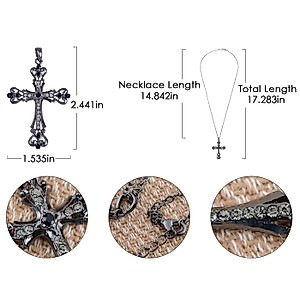 Alilang Womens Black Silver Clear Crystal Rhinestones Celtic Holy Cross Pendant Necklace, Black