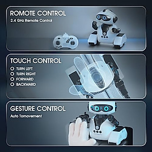 Robots Toys for Kids, 2.4Ghz Remote Control Robot Toys with Music and LED Eyes for Boys/Girls, RC Toy Stocking Stuffers for 3-12 Year Toddler Children Teen for Birthday Day Gift(White)