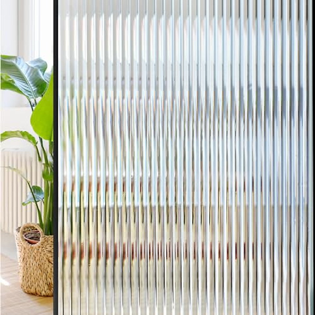 Windimiley Window Privacy Film 3D Reeded Glass Window Clings Bathroom Fluted Frosted Decorative Door Covering Adhesive UV Sun Blocking Heat Blocker Window Tint,23.1X157.4 in,Transparent