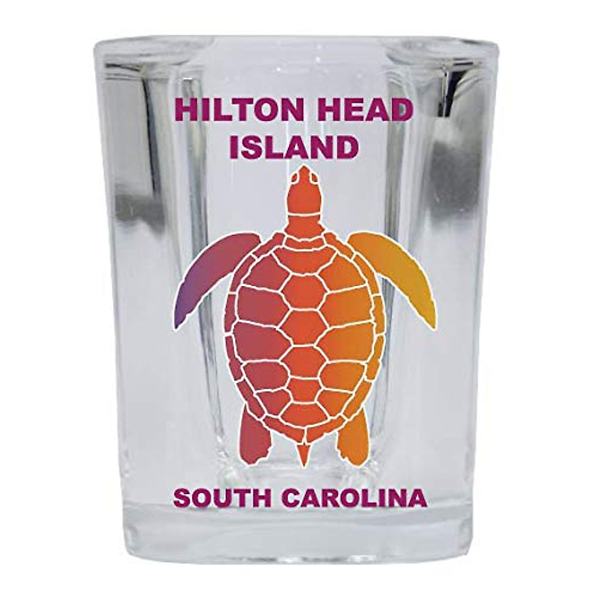 HILTON HEAD ISLAND South Carolina Square Shot Glass Rainbow Turtle Design