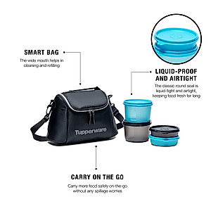 Tupperware Men's Plastic Cosmo Lunch Set (Black, Blue) | 2 Plastic Containers | Plastic Pickle Box | Insulated Fabric Bag | Leak Proof | Microwave Safe | Full Meal | Easy to Carry