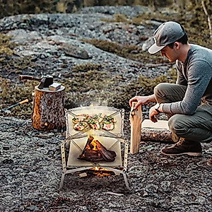 KingCamp Folding Campfire Grill Kit Camp Grill Over Fire Stainless Steel Camping Portable Grill Grate Stove Burner Outdoor Firepit with Carrying Bag for Backpack Cooking Picnic Hiking,BBQ