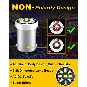 GE44 47 Pinball Machine LED Bulbs BA9S DC/AC 6.3V/6V Coin-Operated Video Old Fashioned Radio Arcade Pinball Gaming Light Bulb 755 756 1893 1895 1847,White,15 Pack