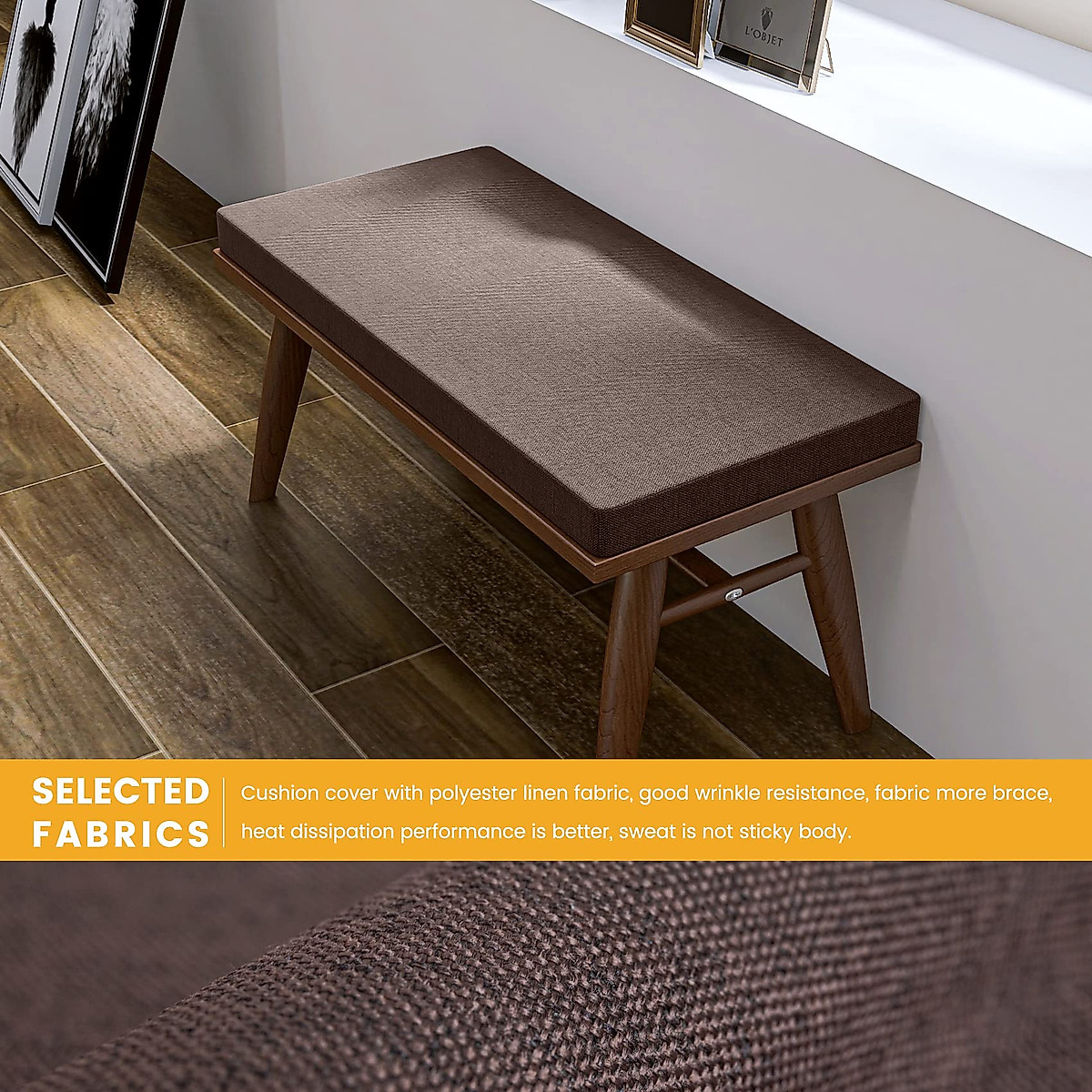 ROFIELTY Custom Size Bench Cushion Patio Bench Seating Cushion Indoor Bench Cushion Outdoor/Indoor Bench/Swing Cushion Porch Swing Cushion Bench Pads (Dark Brown,31.4 * 11.8 * 1.96in)