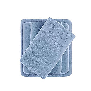 True North by Sleep Philosophy Micro Fleece Bed Sheet Set, Warm, Sheets with 14" Deep Pocket, for Cold Season Cozy Sheet-Set, Matching Pillow Case, Queen, Blue, 4 Piece