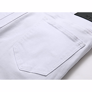 RXXKKK Men's Classic Zipper Biker Regular Fit Flex Jean (36, 6611 White)