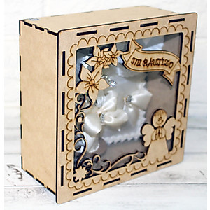 Handmade Angel Teardrop Wings Rhinestone Bling Mi Bautizo Wood Baptism Box Gift Set Rosary Candle Communion Espanol Nina Nino Favor