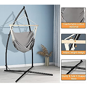 LAZZO Hanging Lounge Chair with Stand Indoor Outdoor Swing Chair Include X-Shaped Stand Lounge Chair Stand Set Hanging Egg Chair Swing Chair for Bedroom Cotton Hang Chair and Heavy Duty Steel Stand