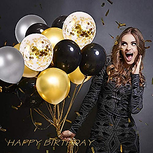 Black Gold Birthday Party Decoration Set, Black and Gold Party Decoration Including Happy Birthday Banner, Balloons, Metallic Fringe Curtain, Perfect Fit for Girls or Boys, Men or Women Birthday