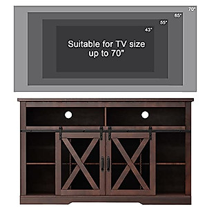 Xilingol Farmhouse Style TV Stand for 65+ Inch TVs, Tall Entertainment Center with Barn Door, Television Cabinets & Storage Shelves, 65 Inch TV Stands for Living Room, Grey