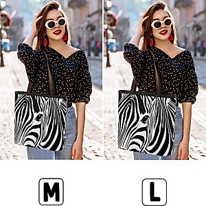 Zebra Animal Print Large Totes Top Handle Purse Women Shoulder Bag, Zebra Pattern Tote Bag with Zipper Handbag for Travel School Girls
