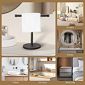 Hand Towel Stand with Wood Base,Industrial Pipe Towel Holder Heavy Duty Countertop Free Standing Towel Rack for Farmhouse Bathroom Kitchen