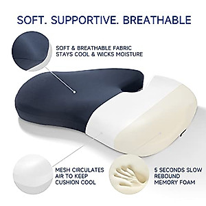 Seat Cushions for Office Chairs Memory Foam Seat Cushion Non-Slip Butt Coccyx Tailbone Sciatica Lower Back Pain Relief for Car Wheelchair Computer Desk Chair（Navy Blue）