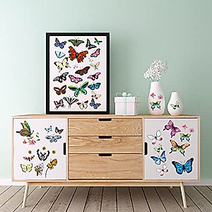 4 Sheet Roses Rub on Transfer Spring Flower Butterfly Vintage Iron on Transfers 11.8 x 7.9 Inch Furniture and Craft Decals for Spring Home Party Decor Wood DIY Arts Crafts(Butterfly)