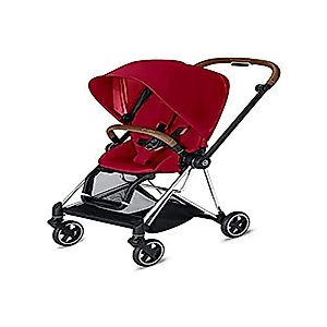 Cybex Mios 2 Complete Stroller, One-Hand Compact Fold, Reversible Seat, Smooth Ride All-Wheel Suspension, Extra Storage, Adjustable Leg rest, True Red Seat with Chrome/Brown Frame