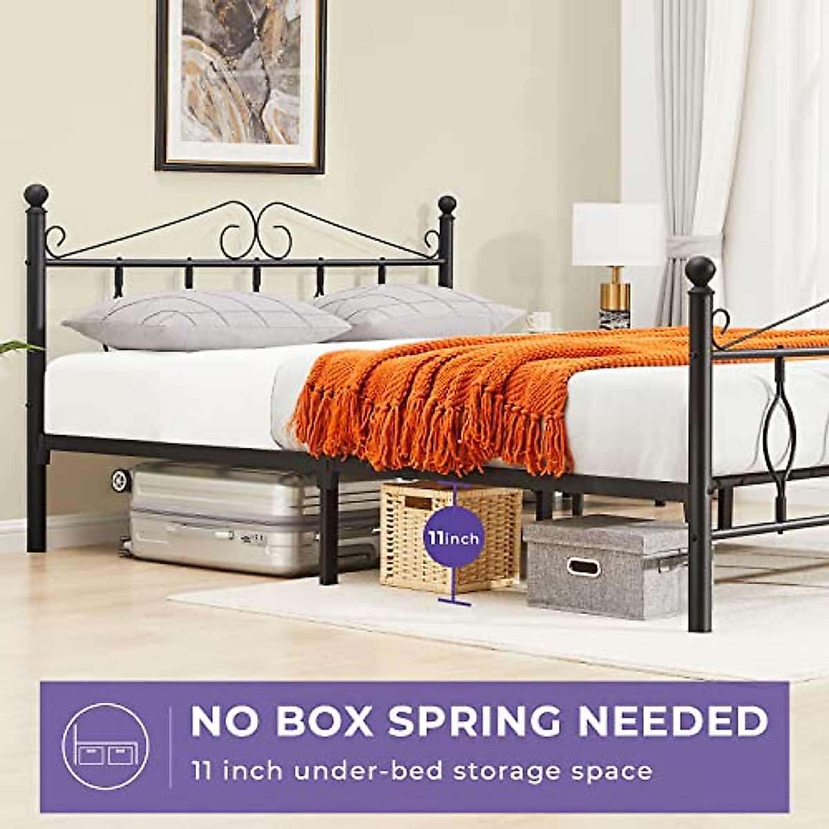 GreenForest Full Size Bed Frame with Headboard Heavy Duty Metal Platform Bed Frame with Underbed Storage No Box Spring Needed Mattress Foundation, Black