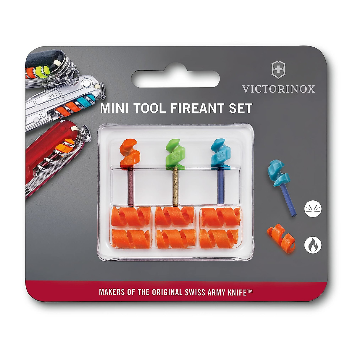 Victorinox Fireant Mini Tools - Compact 3 Piece Fire-Starter Set Compatible with 84, 85, 91 and 111 mm Swiss Army Knives