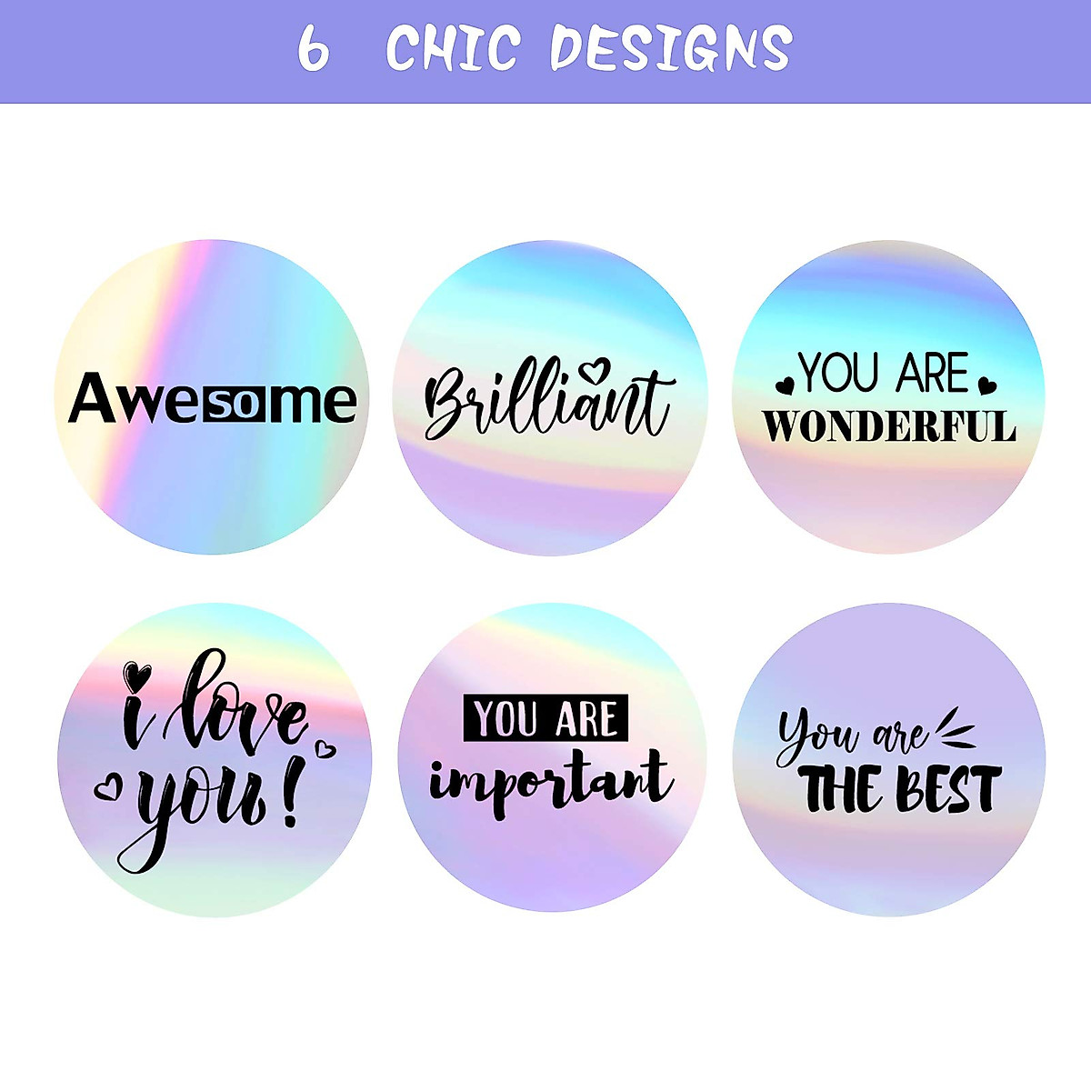 600 Pieces Round Inspirational Stickers Motivational Encouragement Stickers Labels Black Ink Holographic Rainbow Sticker Inspiring Planner Stickers for Greeting Cards Envelopes Sealing Decor, 1.5 Inch
