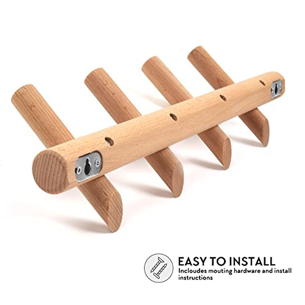 KYSMOTIC Wooden Coat Rack Wall Mounted | Modern Wood Coat Hooks for Entryway, Bedroom, Bathroom | 4 Pegs Wood Wall Hook for Hanging Clothes Robes Towels Hats