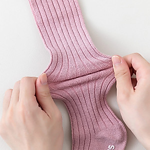 EPEIUS Baby Tights Baby Girls Non-Slip Ribbed Leggings Toddlers Girls Seamless Cotton Stockings Pantyhose Footed Tights 12-24 Months Black White Light Grey Pink 5 Pack M