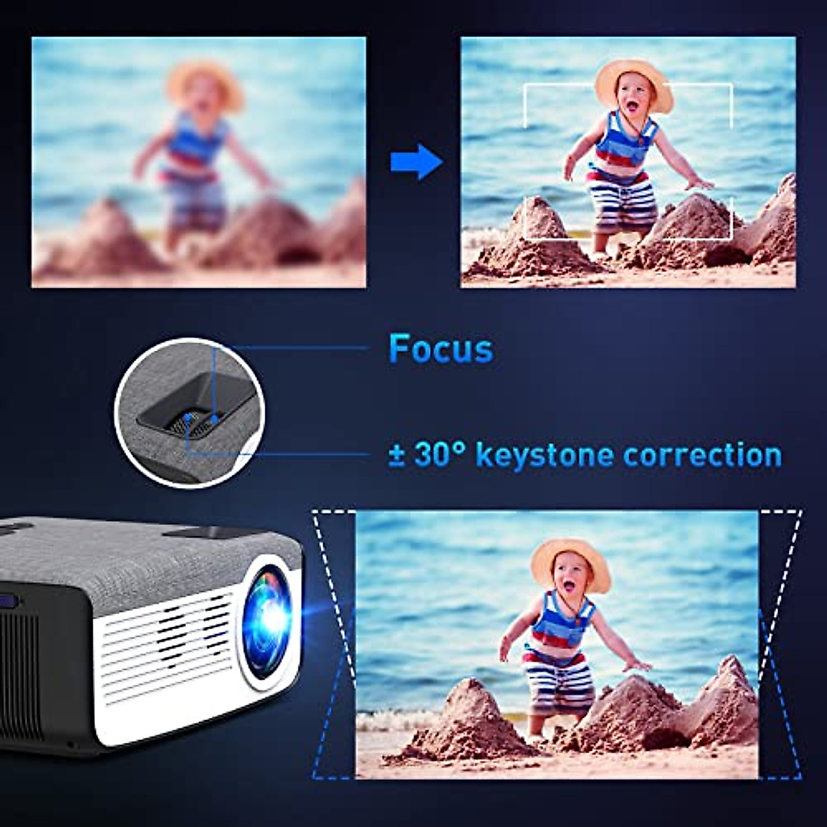 Outdoor Projector with 100" Screen, VYSER Native 1080p 8500L Bluetooth Projector 4k Supported Movie Projector 100,000 Life Hours Compatible with TV Stick