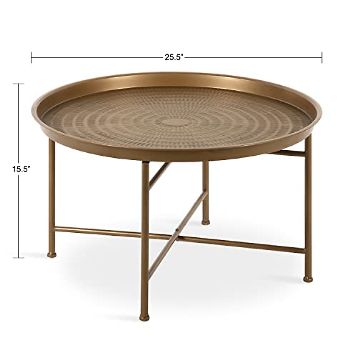 Kate and Laurel Mahdavi Boho-Chic Hammered Metal Tray Coffee Table, Dark Gold