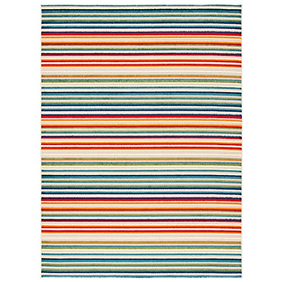 SAFAVIEH Cabana Collection 6'7" x 9' Ivory/Green CBN323A Stripe Indoor/ Outdoor Non-Shedding Easy-Cleaning Patio Backyard Porch Deck Mudroom Area-Rug