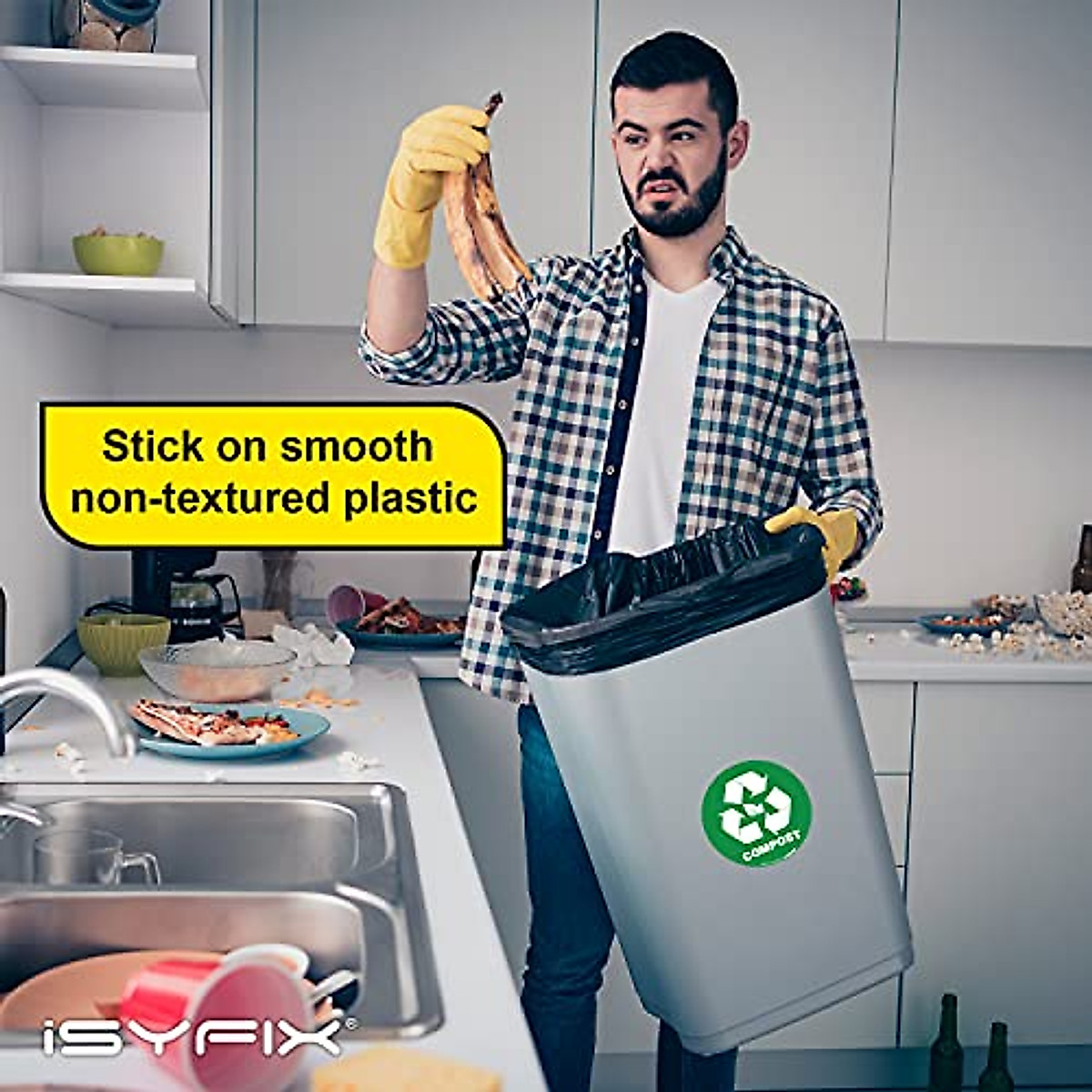 iSYFIX Compost Sticker for Trash Can Bins - 6 pack 5 inch – Premium Self-Adhesive Vinyl, Laminated for Weatherproof, UV Resistant, Perfect label stickers for containers, Ideal Sign for Kitchen, Office