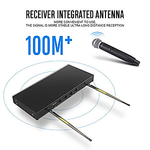 D Debra UHF 4-Channel Wireless Microphone System with 4 Cordless Mics, Auto Connect - 300ft Long Transmission Stable Signal for Karaoke, Parties, Church, Wedding (D-440,4 Handheld)